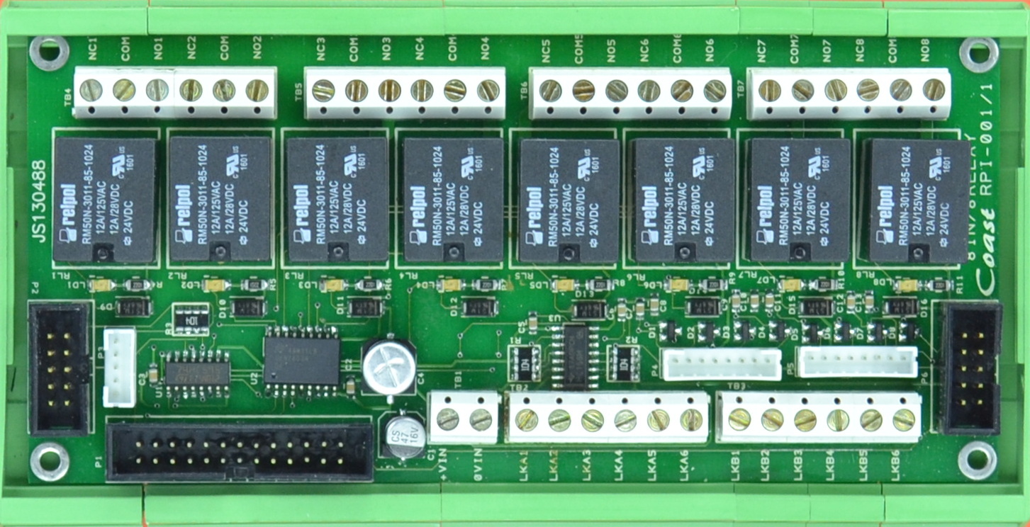 Raspberry PI 8 input/ 8 mains relay adaptor board – Coast Electronics